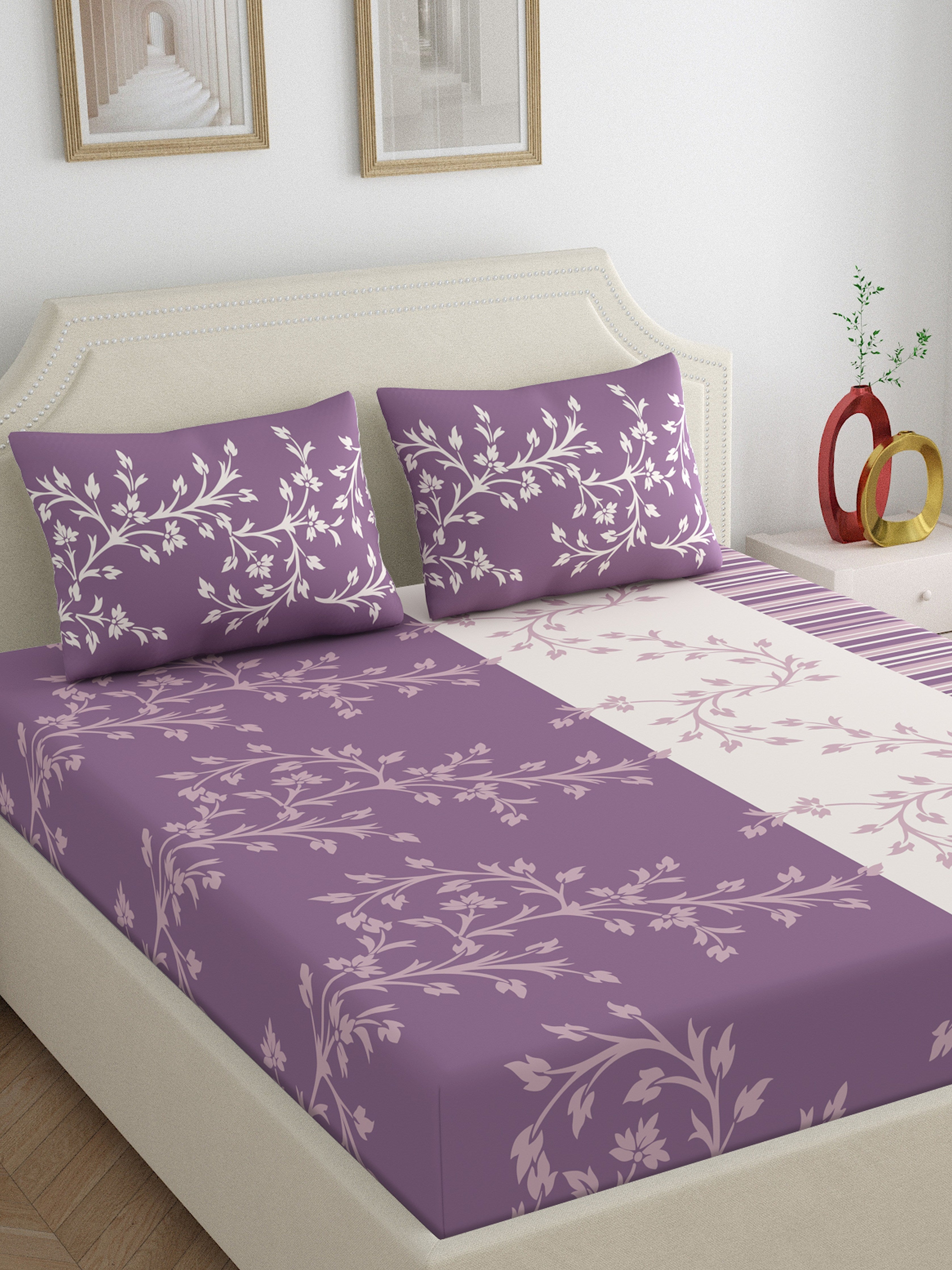 Dreamscape 100% Cotton Floral Bedsheet Set with Pillow Covers | 140TC ...